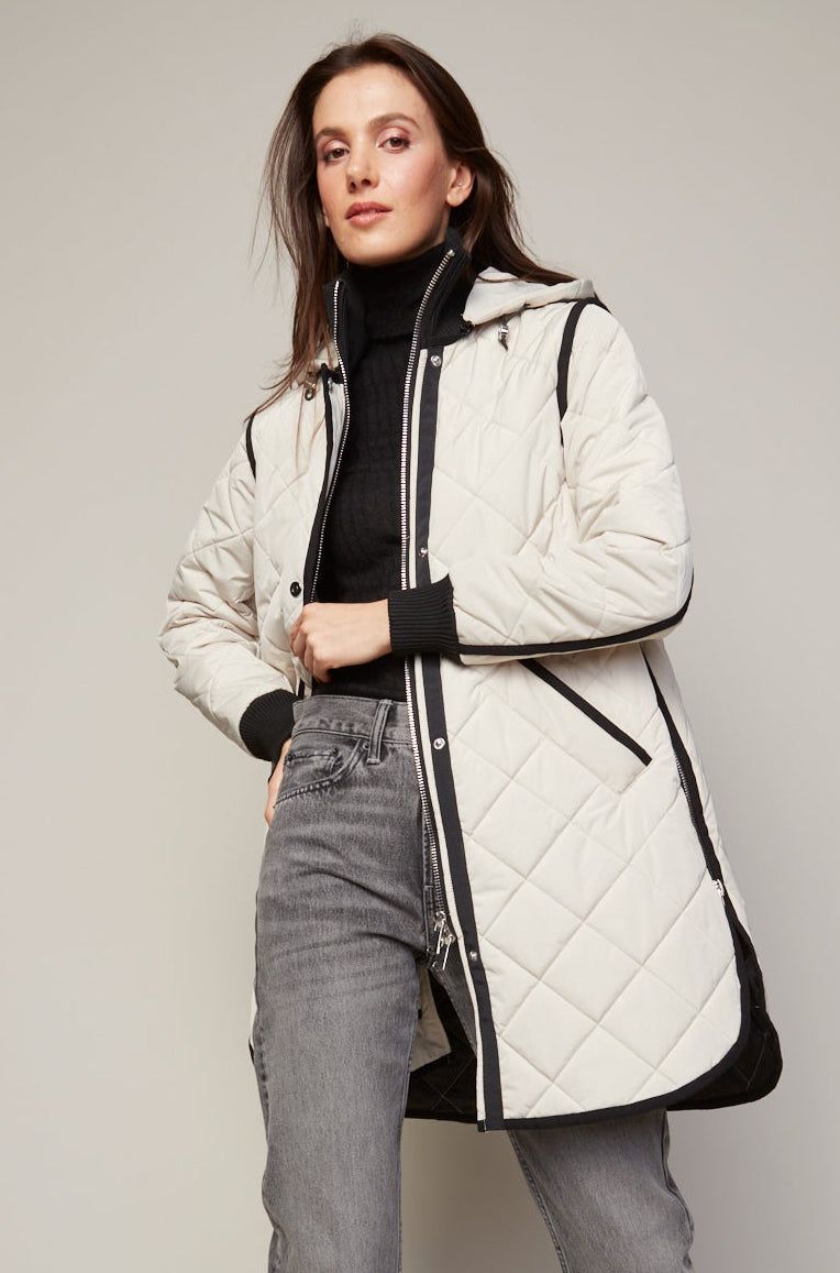 Libby quilted full zip coat with removable hood